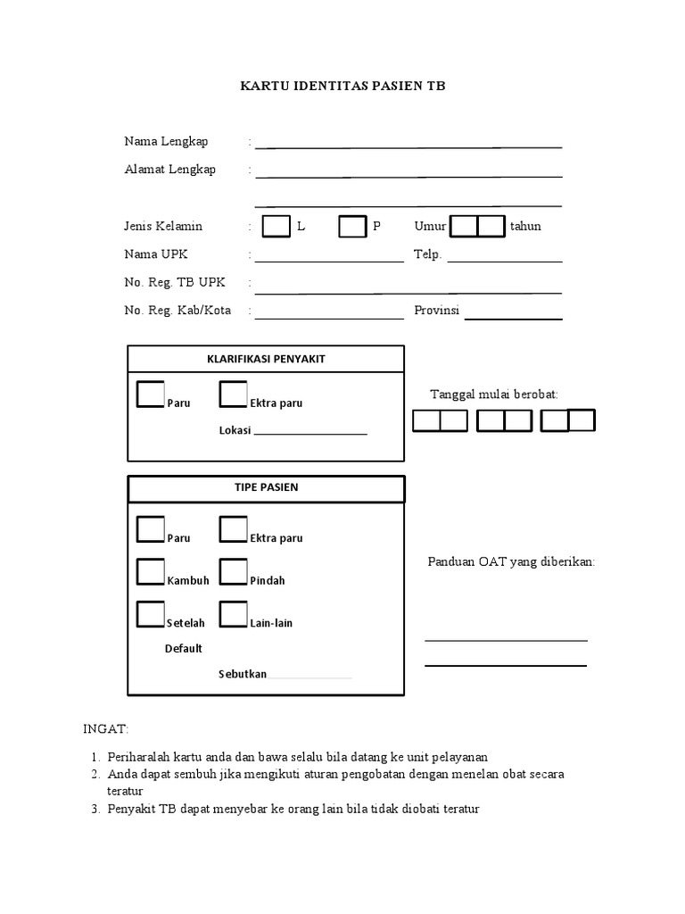 Kartu Identitas Pasien TB 2021 | PDF
