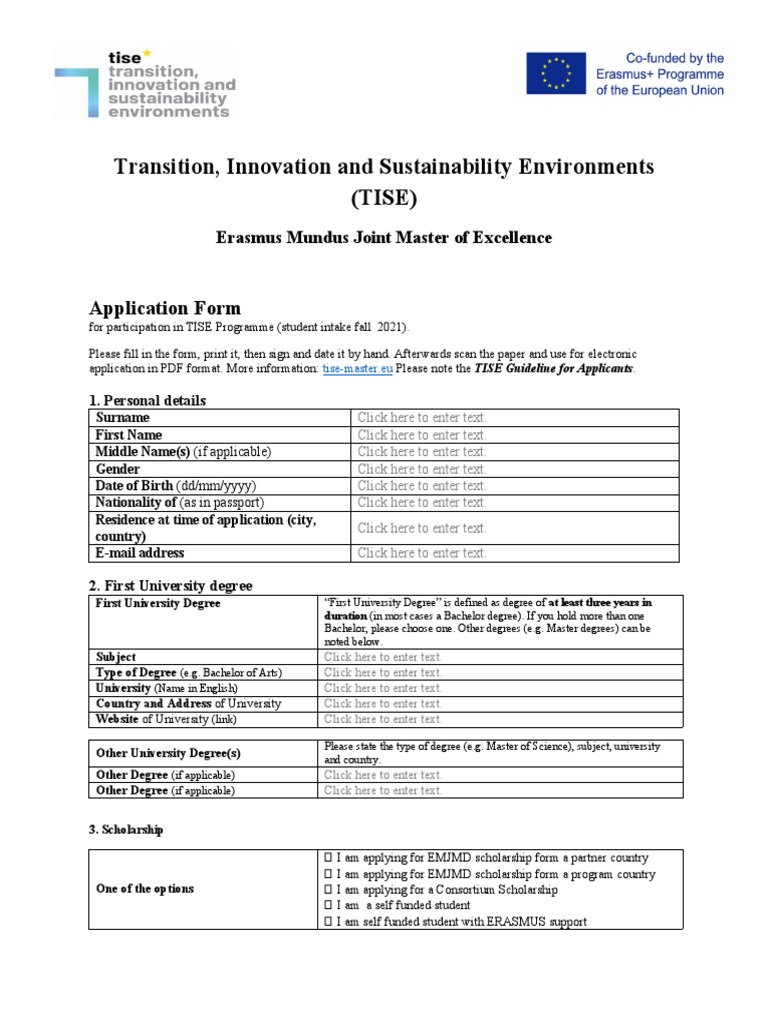 TISE Erasmus Mundus Application Form | PDF | Academic Degree | Bachelor ...