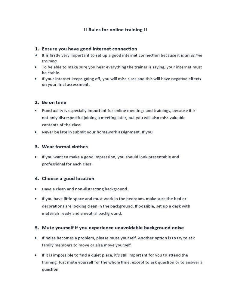 Rules For Wipro Training | PDF | Attention | Internet