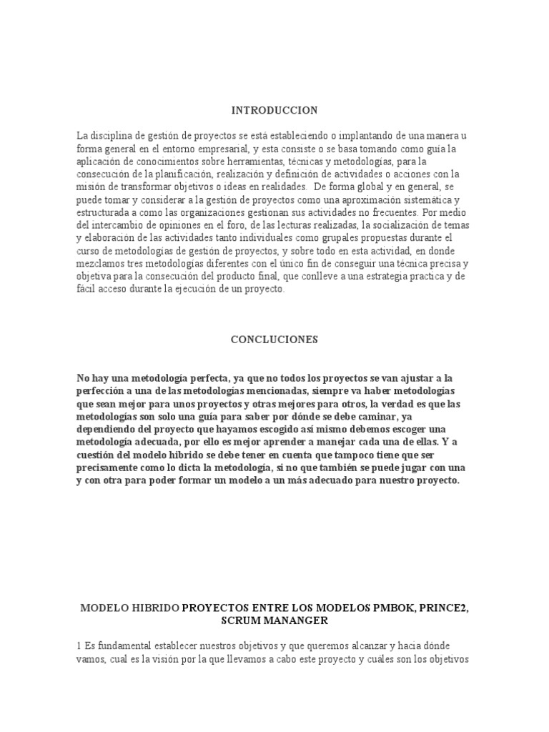 Modelo Hobrido de Proyectosentre Los Modelos Pmbok, Prince2, Scrum ...