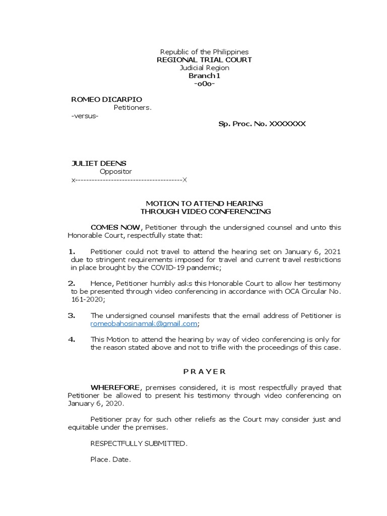 Motion For Videoconferencing | PDF