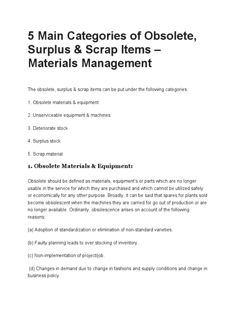 5 Main Categories of Obsolete | PDF | Economic Surplus | Inventory