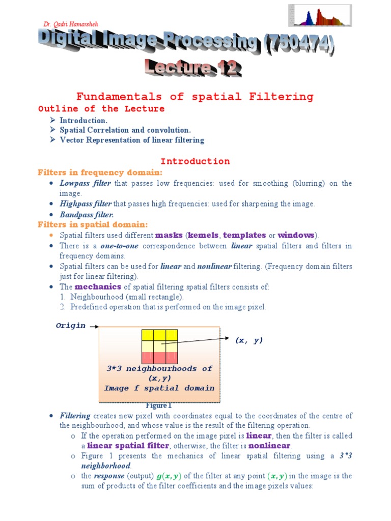 Fundamentals of Spatial Filtering: Outline of The Lecture | PDF ...