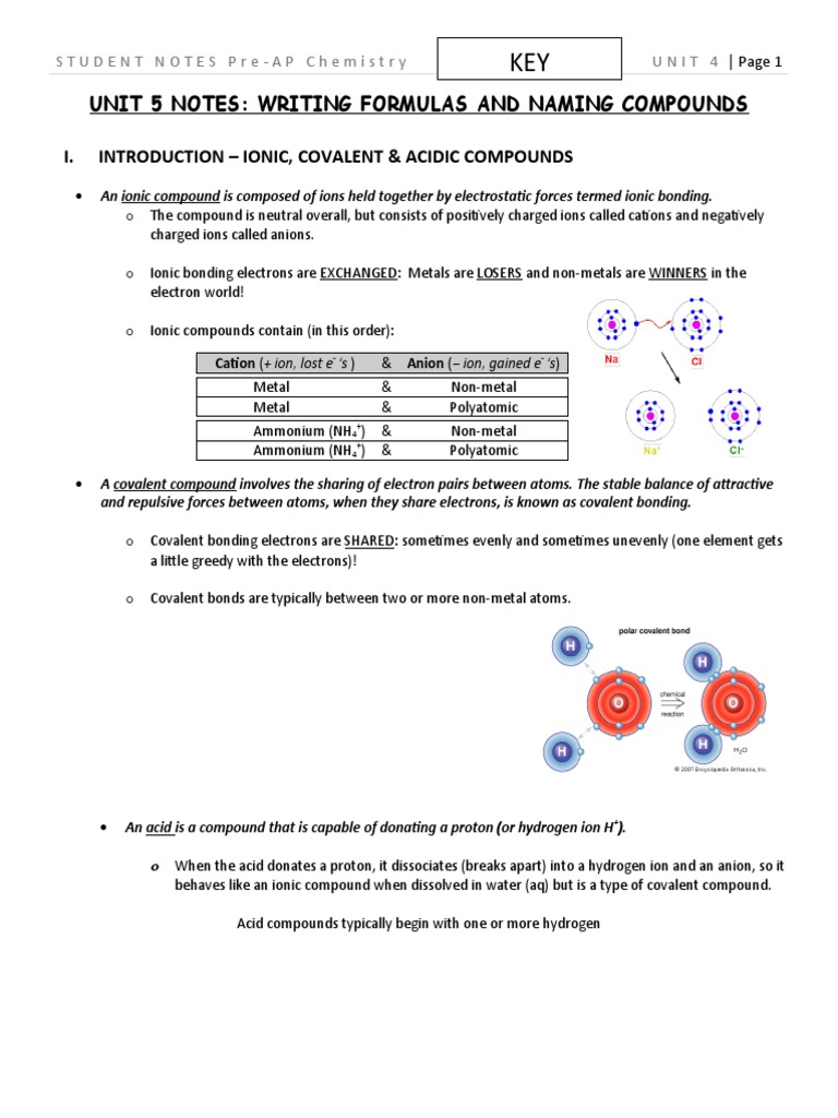 Writing Formulas and Naming Ionic, Covalent, and Acidic Compounds | PDF ...