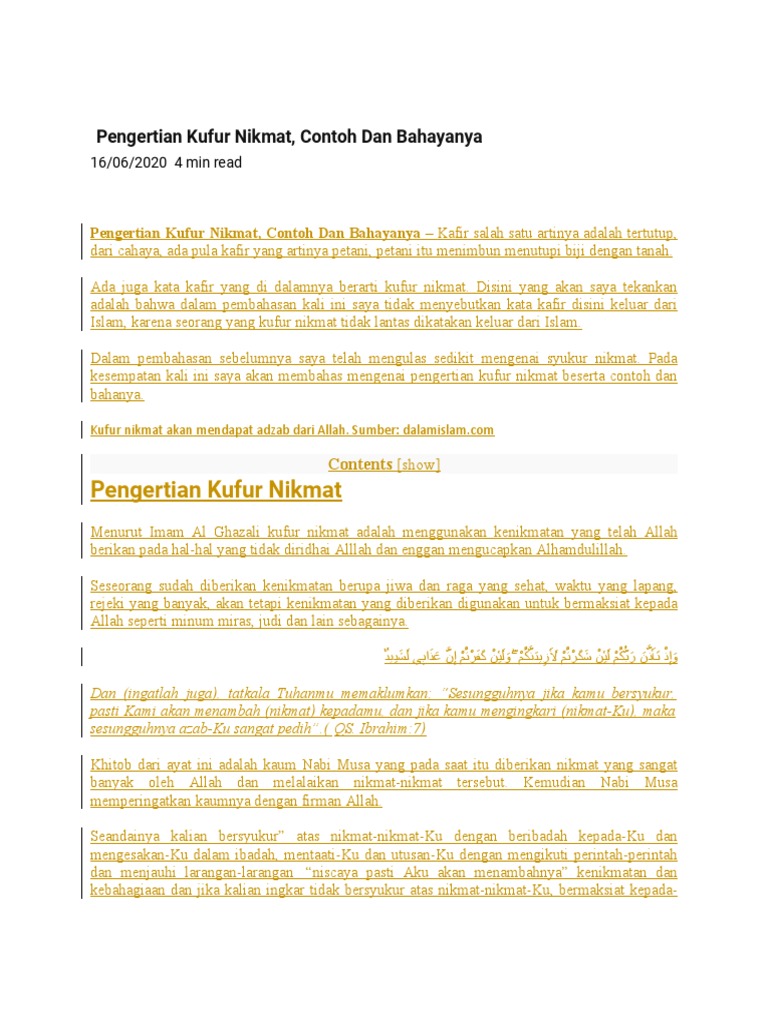 Pengertian Kufur Nikmat | PDF | Agama & Spiritualitas