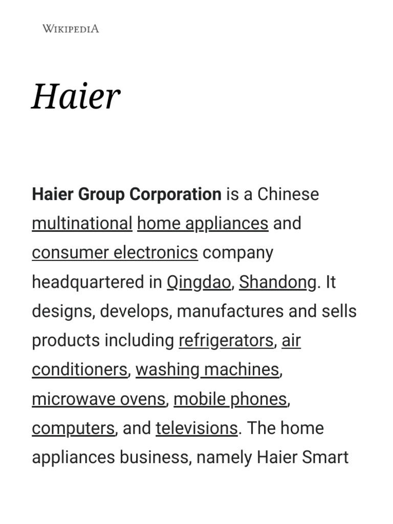 Haier - Wikipedia | PDF | Companies | Business