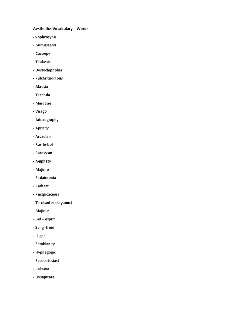 Aesthetics Vocabulary