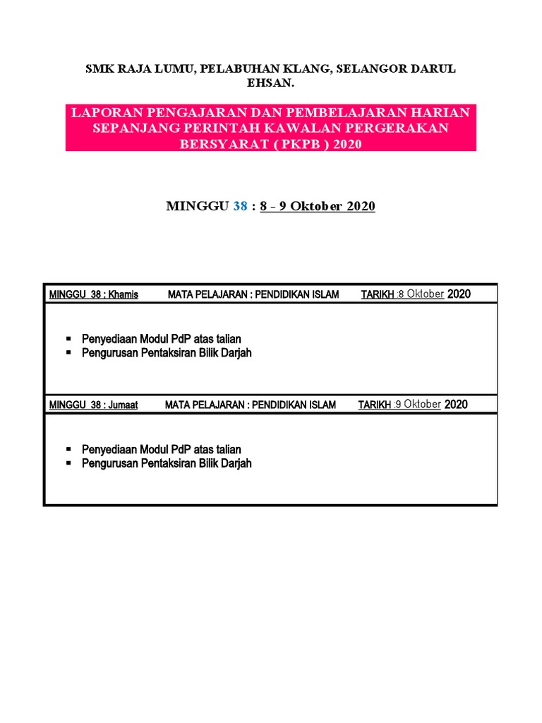 Contoh Template Laporan RPH Sepanjang PKPB | PDF