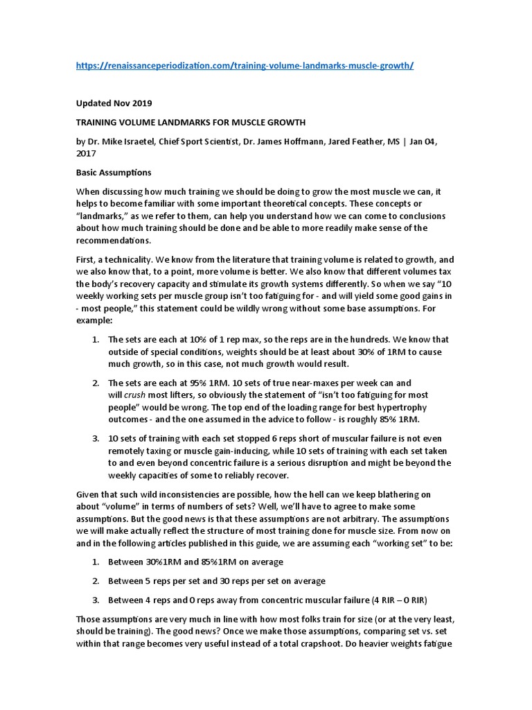 Updated Nov 2019 Training Volume Landmarks For Muscle Growth | PDF ...