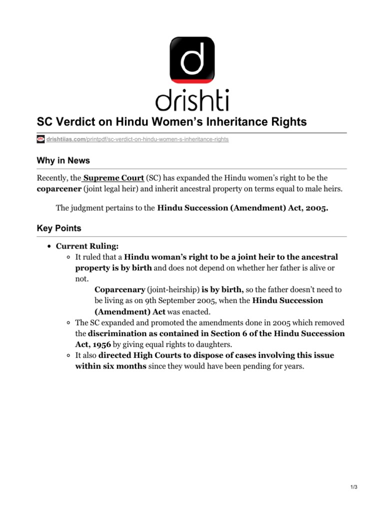 SC Verdict On Hindu Women's Inheritance Rights: Why in News | PDF | Inheritance | Justice