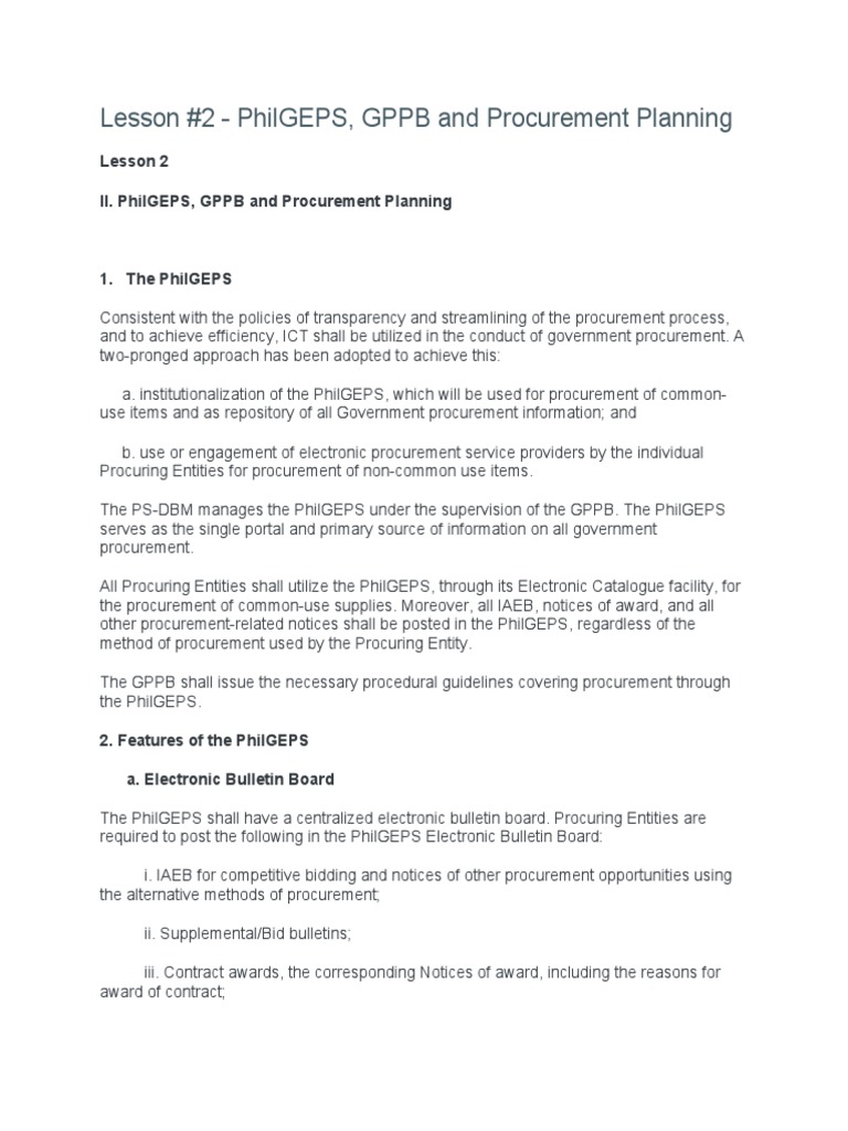 Lesson #2 - PhilGEPS, GPPB and Procurement Planning | PDF | Procurement ...
