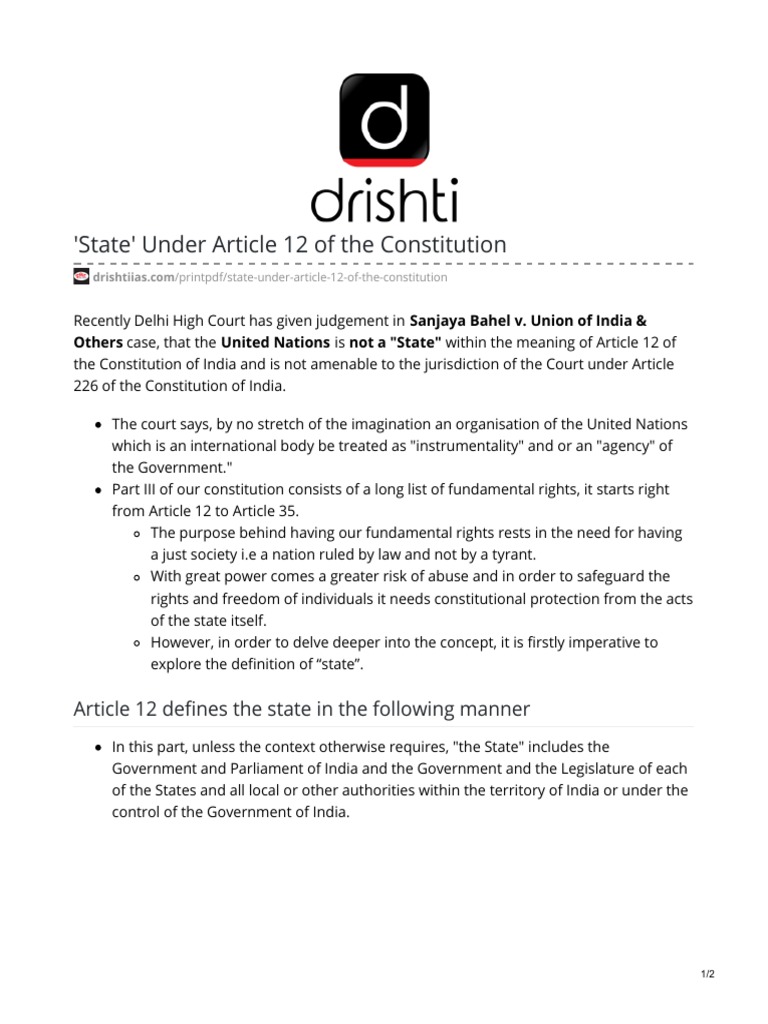 State Under Article 12 of The Constitution | PDF | U.S. State ...