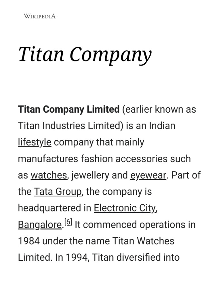 Titan Company - Wikipedia | PDF | Watch | Promotion And Marketing ...