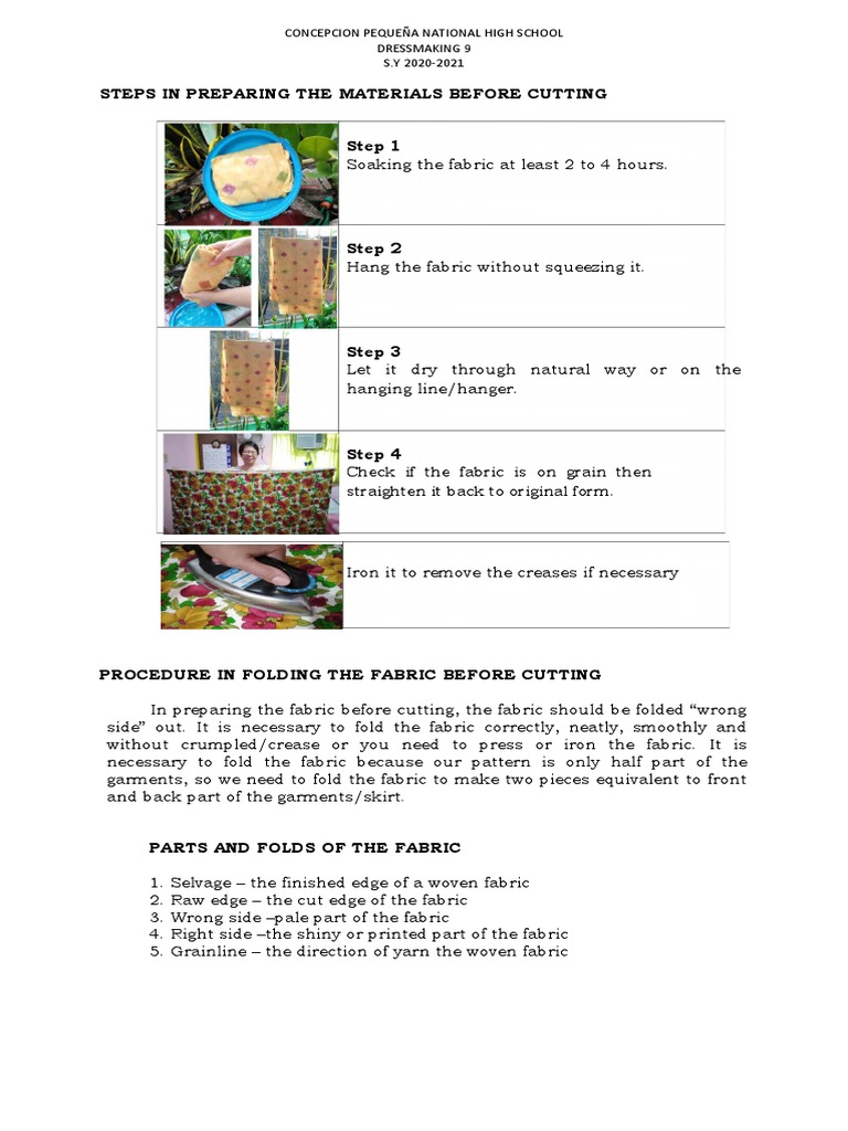 Steps in Preparing The Materials Before Cutting | PDF | Textiles | Seam ...