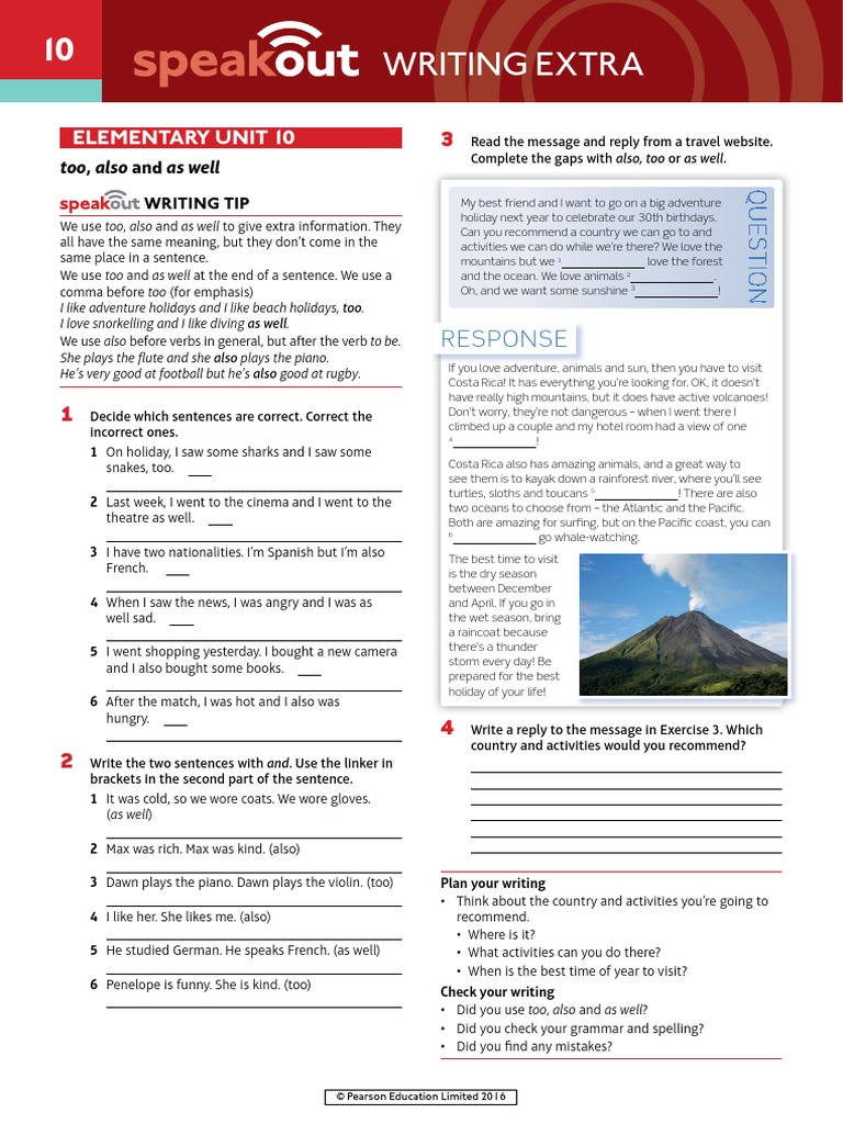 Speakout Writing Extra Elementary Unit 10 | PDF