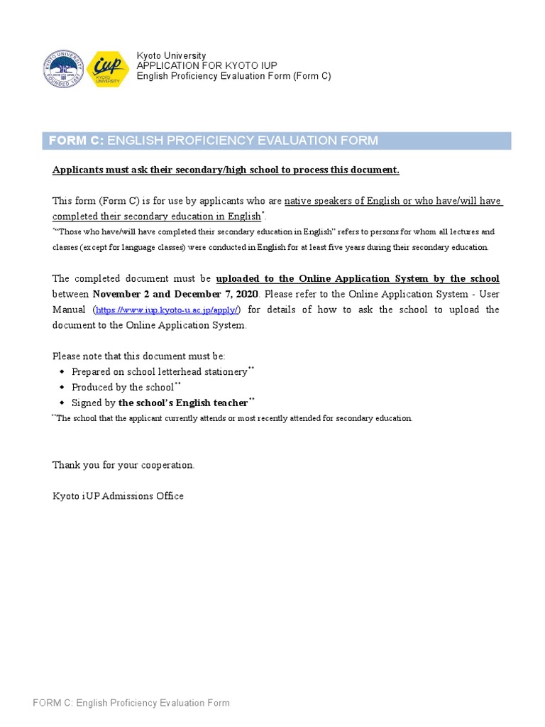 2021 FormC - English Proficiency Evaluation Form | PDF | Test Of ...