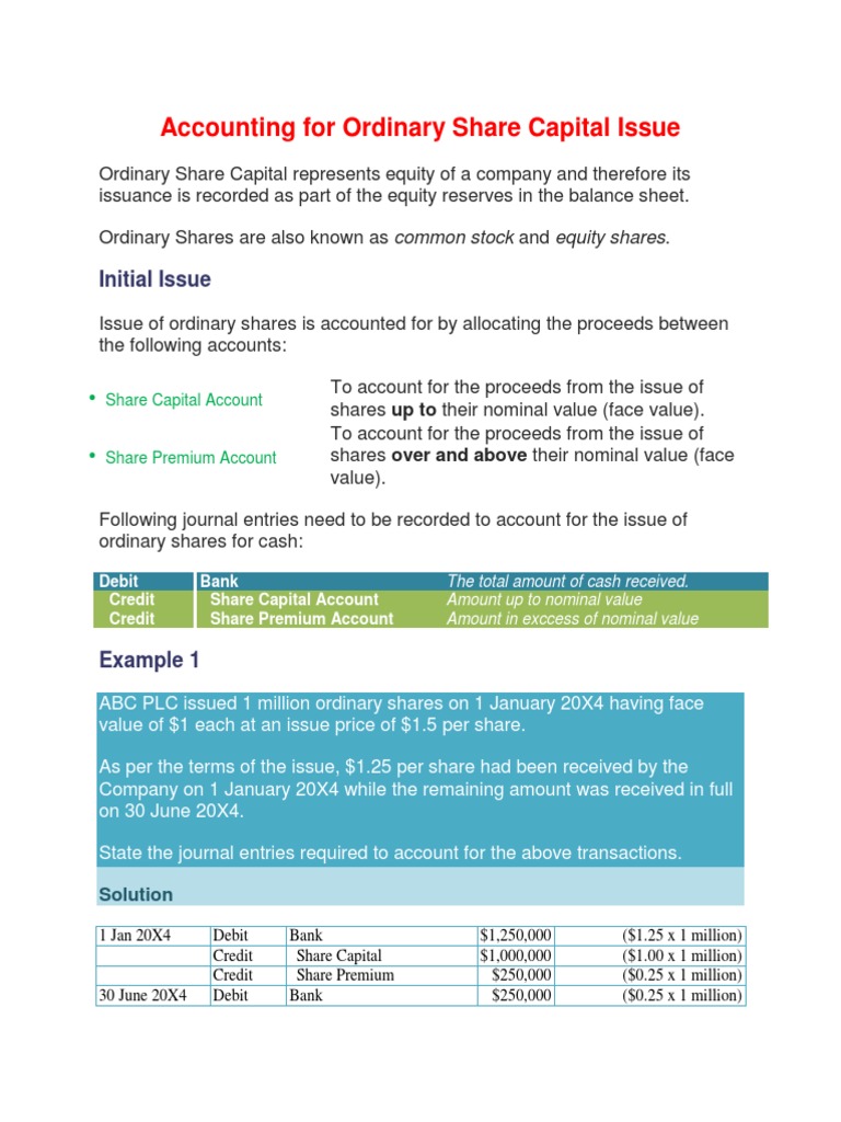 Accounting For Ordinary Share Capital Issue | PDF | Debits And Credits ...