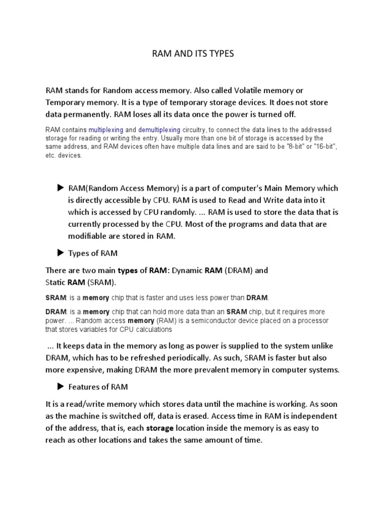 Ram and Its Types | PDF | Random Access Memory | Dynamic Random Access ...