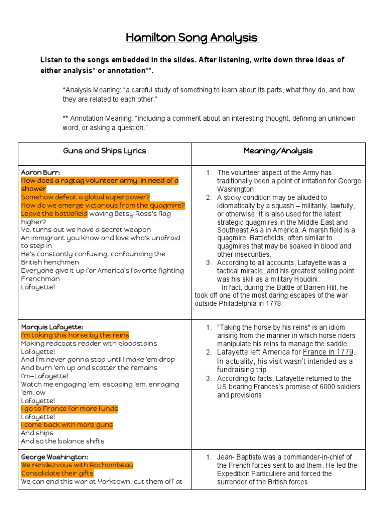 Analyzing "Guns and Ships" Lyrics | PDF | Gilbert Du Motier | History