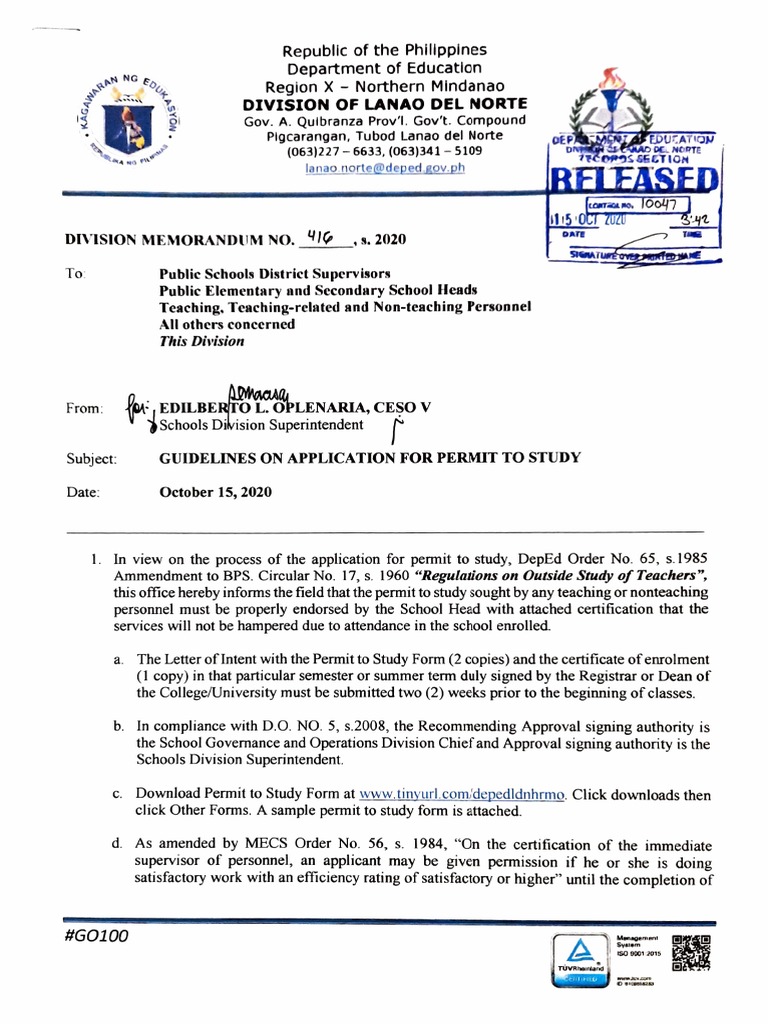 Guidelines On Application For Permit Study | PDF | Educational Stages