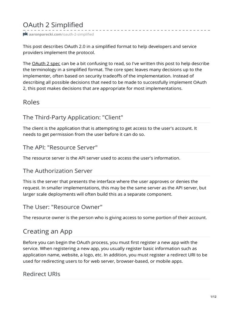 OAuth 2 Simplified | PDF | Web Application | Web Server