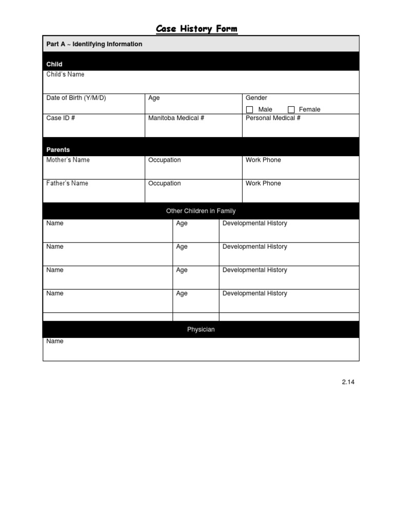 Case History Form: Child | PDF | Childbirth | Speech