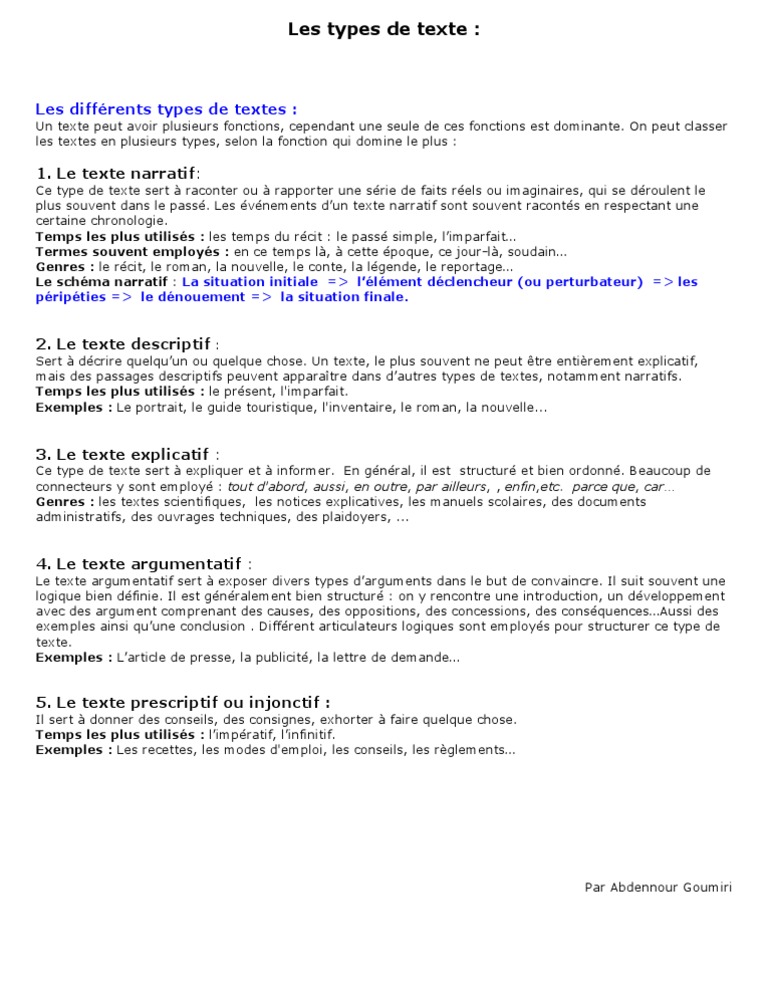 05 Types de Textes | PDF | Romans | Récit