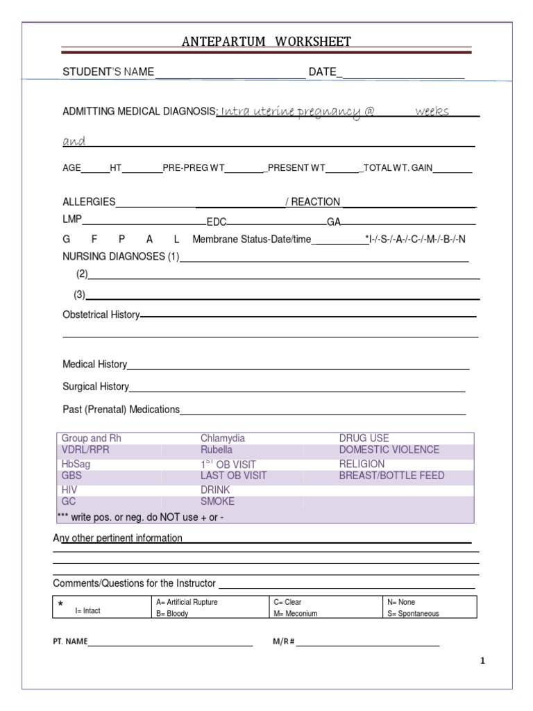 Ante-Partum Worksheet | PDF | Prenatal Development | Human Pregnancy