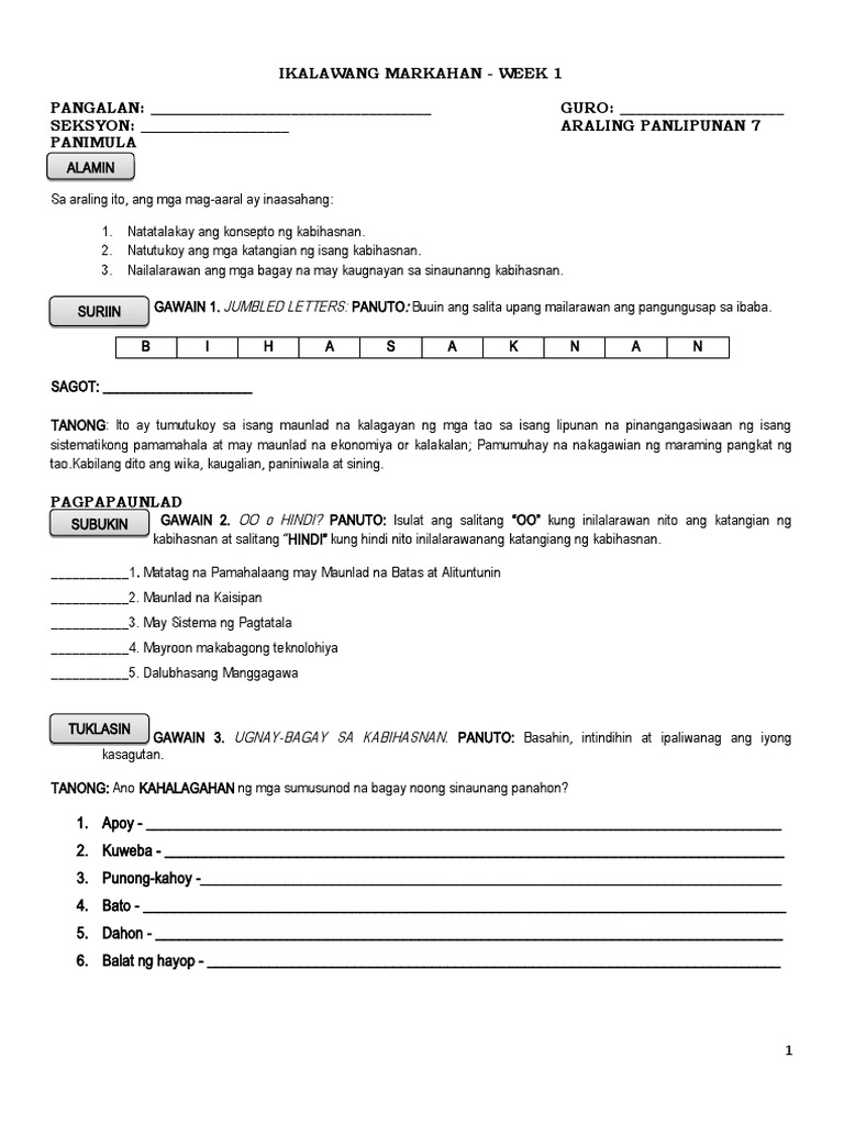AP7 WORKSHEET Q2 WEEK 1 and 2 FINAL | PDF