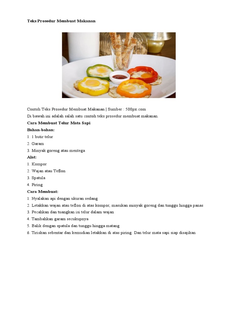Teks Prosedur Membuat Makanan | PDF | Memasak, Makanan, & Anggur | Gaya ...