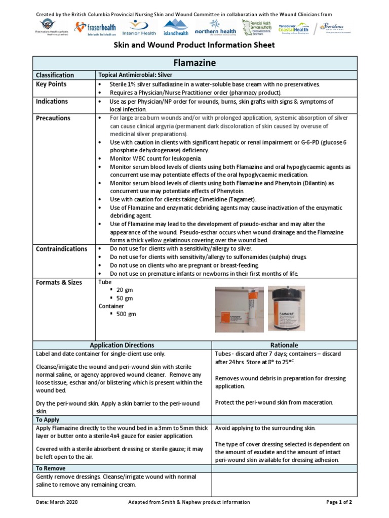 Flamazine: Skin and Wound Product Information Sheet | PDF | Wound ...
