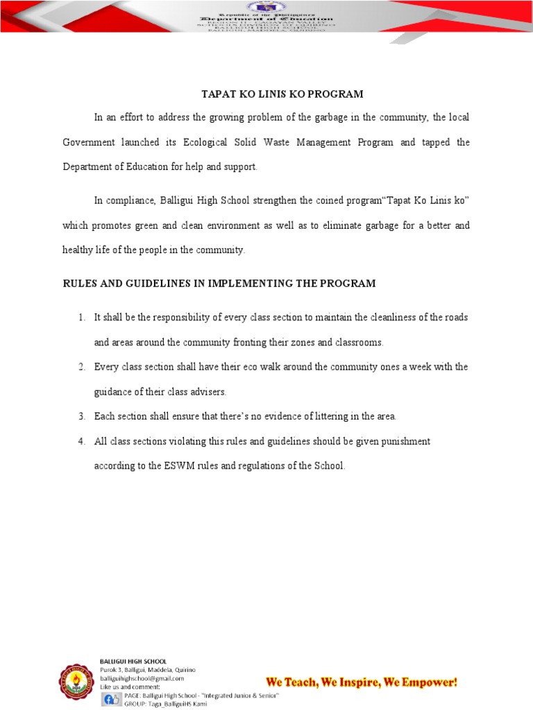 Tapat Ko Linis Ko Program | PDF