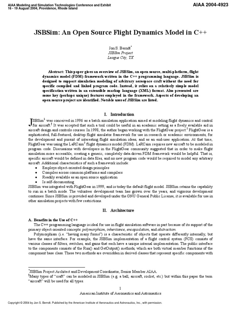 Jsbsim An Open Source Flight Dynamics Model In C Pdf Flight Dynamics Fixed Wing