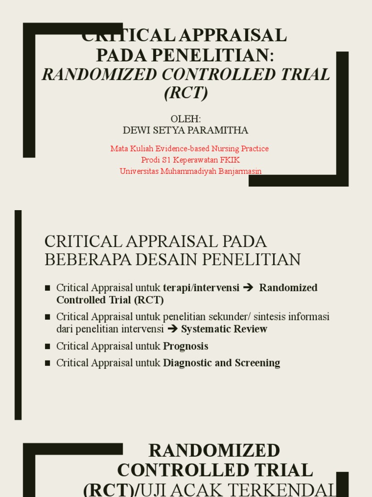 CRITICAL APPRAISAL PADA PENELITIAN - Randomized Controlled Trial (RCT) 2020 | PDF