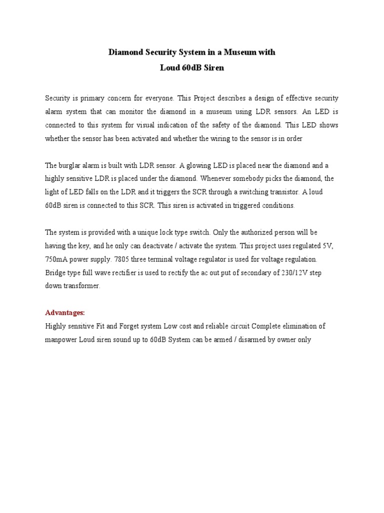MWC04 Diamond Security System in Museums With Loud 60dB Siren | PDF ...