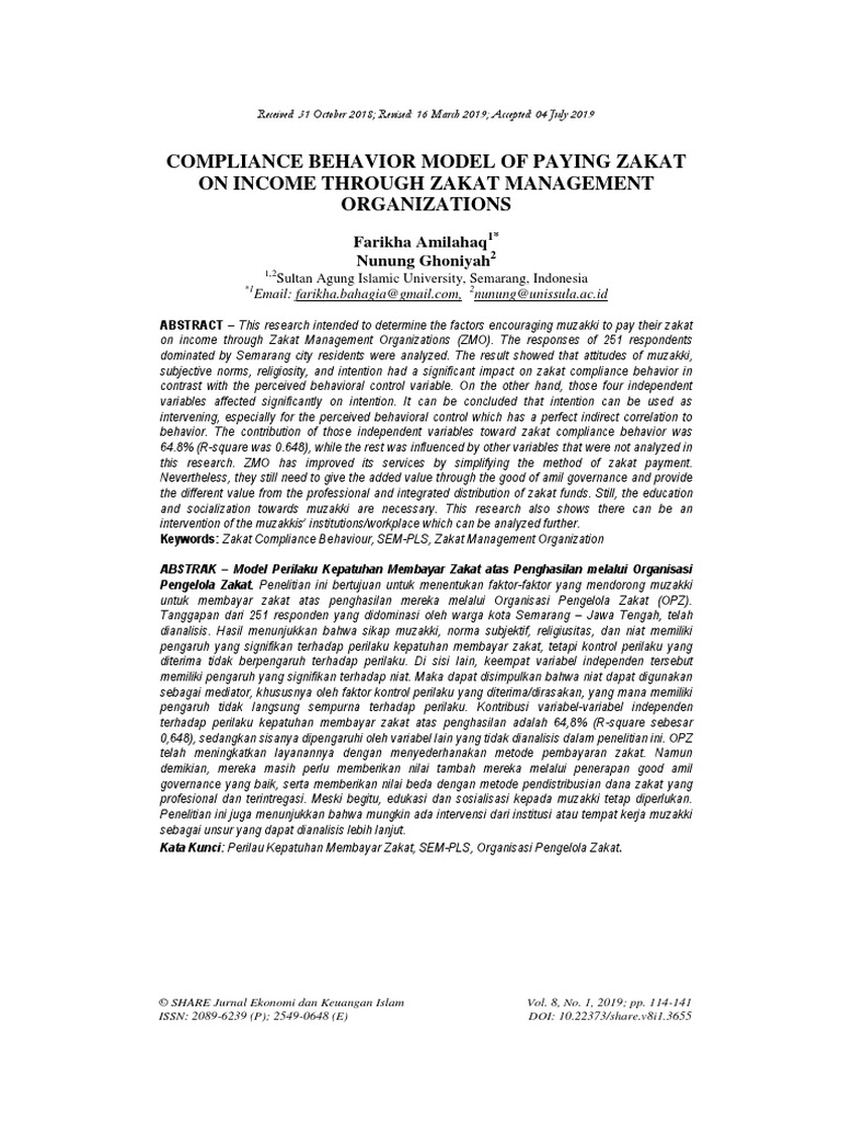 Compliance Behavior Model of Paying Zakat | PDF | Intention | P Value
