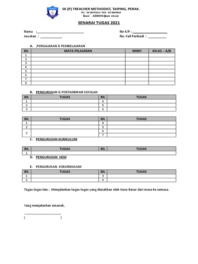 BRG Senarai Tugas Guru 2021 | PDF