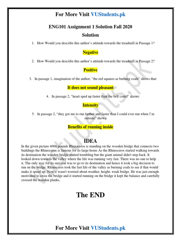 ENG101 Assignment 1 Solution Fall 2020 | PDF