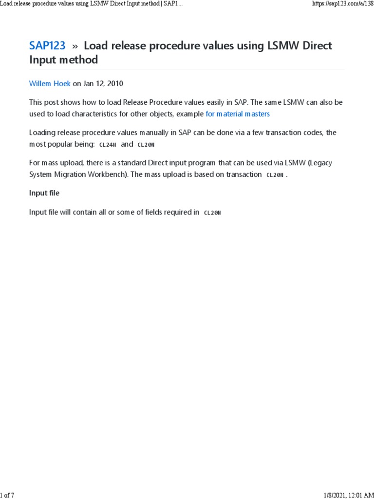 Load Release Procedure Values Using LSMW Direct Input Method | PDF | Data | Data Management