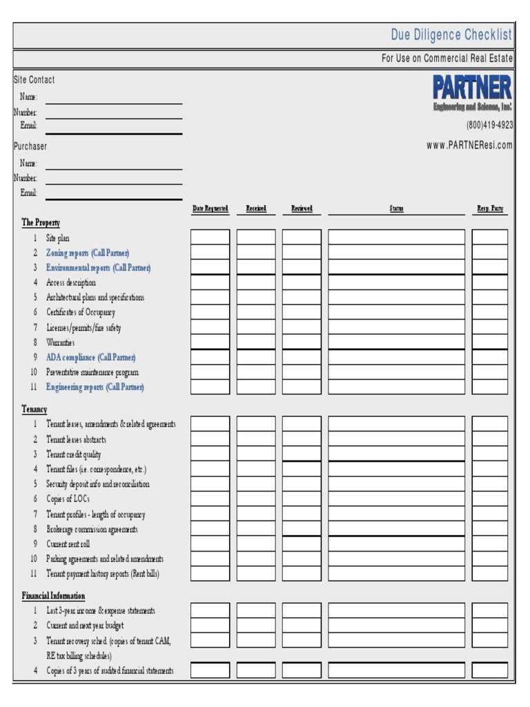 Due Diligence Checklist For Use On Commercial Real Estate Pdf