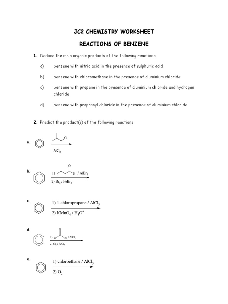JC2 WORKSHEET Reaction Benzene | PDF
