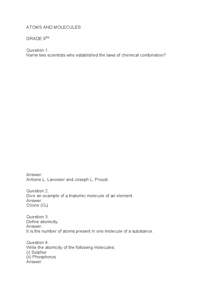 ATOMS AND MOLECULES - Done | PDF | Mole (Unit) | Ion