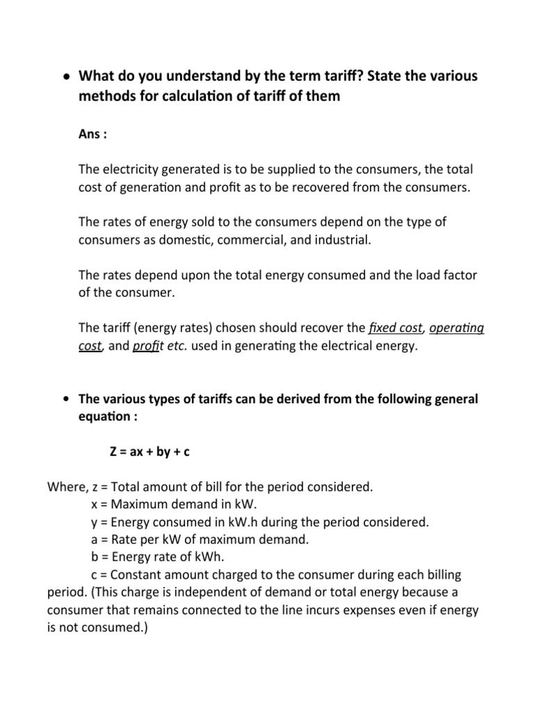 Methods For Calculation of Tariff of Them: What Do You Understand by ...