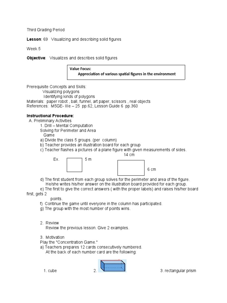 Lesson: 69 Visualizing and Describing Solid Figures | PDF | Area ...