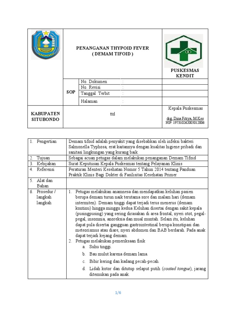 SOP Penanganan Typhoid Fever | PDF