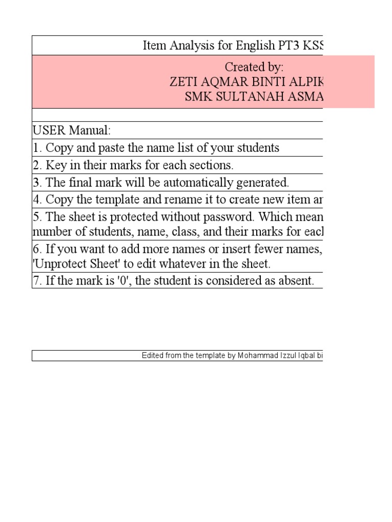 Analisis Item Form 1-3 TEMPLATE | Download Free PDF | Computing | Software