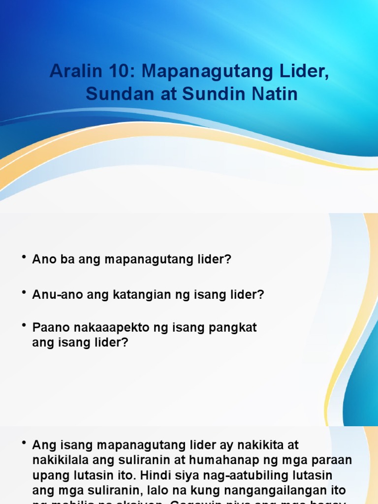 EsP 8 Aralin 10 (Mapanagutang Lider, Sundan at Sundin Natin) Edited | PDF