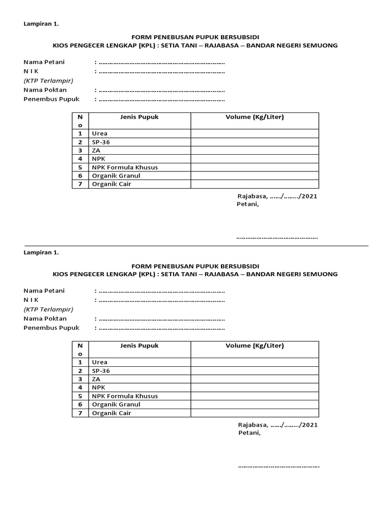 Form Penebusan BNS 2021 | PDF