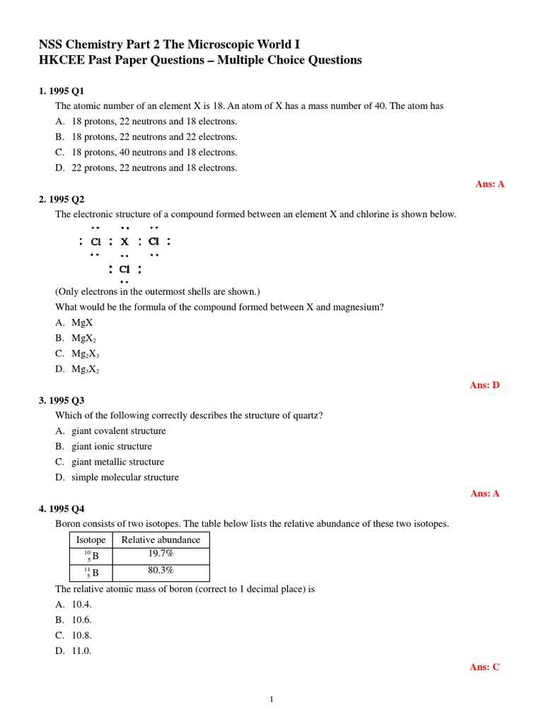 NSS Chemistry Part 2 The Microscopic World HKCEE Past Paper Question ...