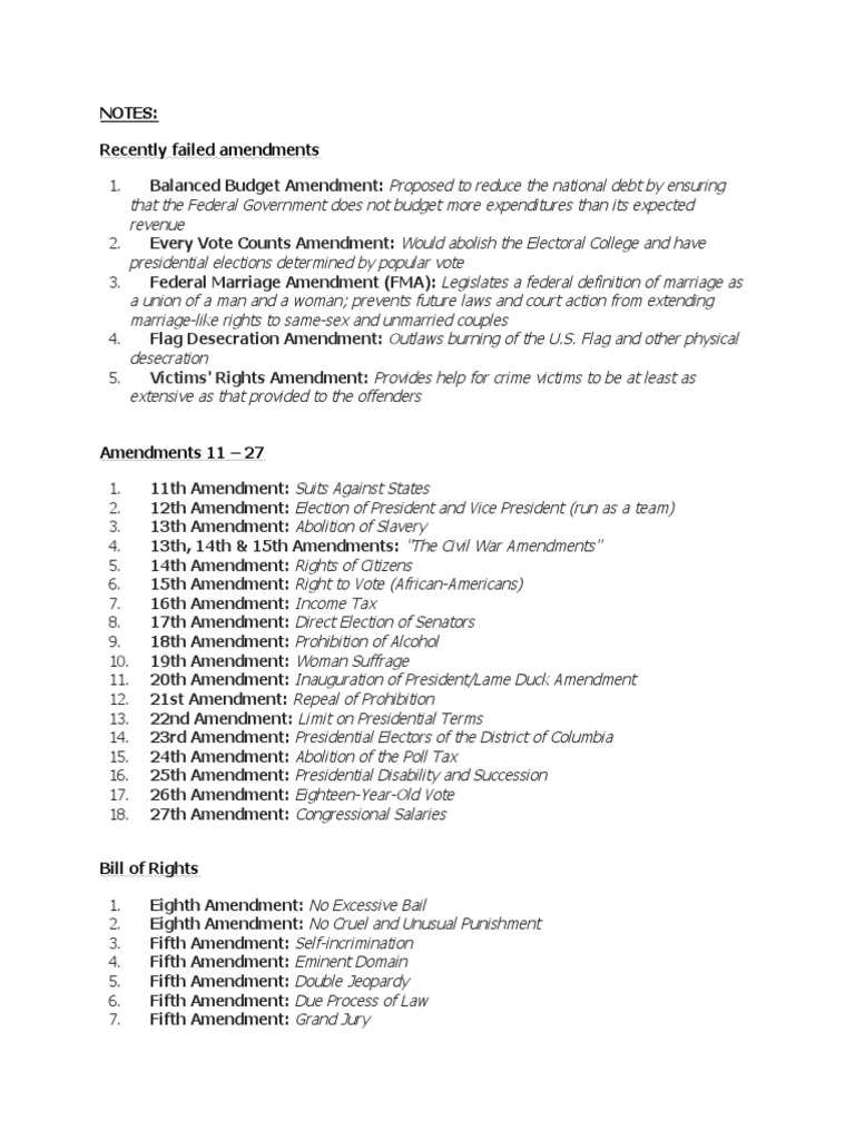 Notes For Civics | PDF | Fifth Amendment To The United States ...
